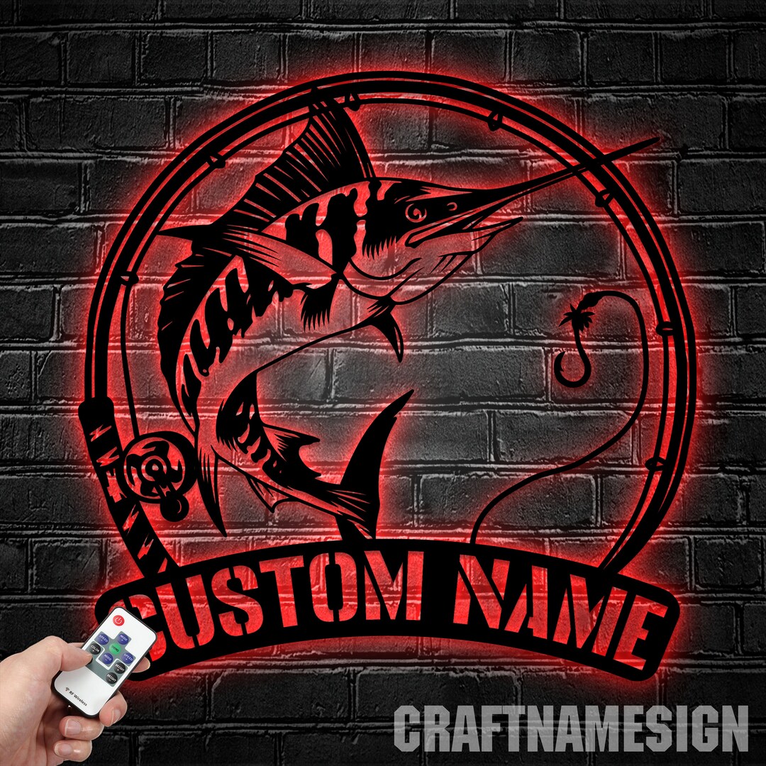 Custom Marlin Fish Metal Sign, Marlin Fish Metal LED Decor ...