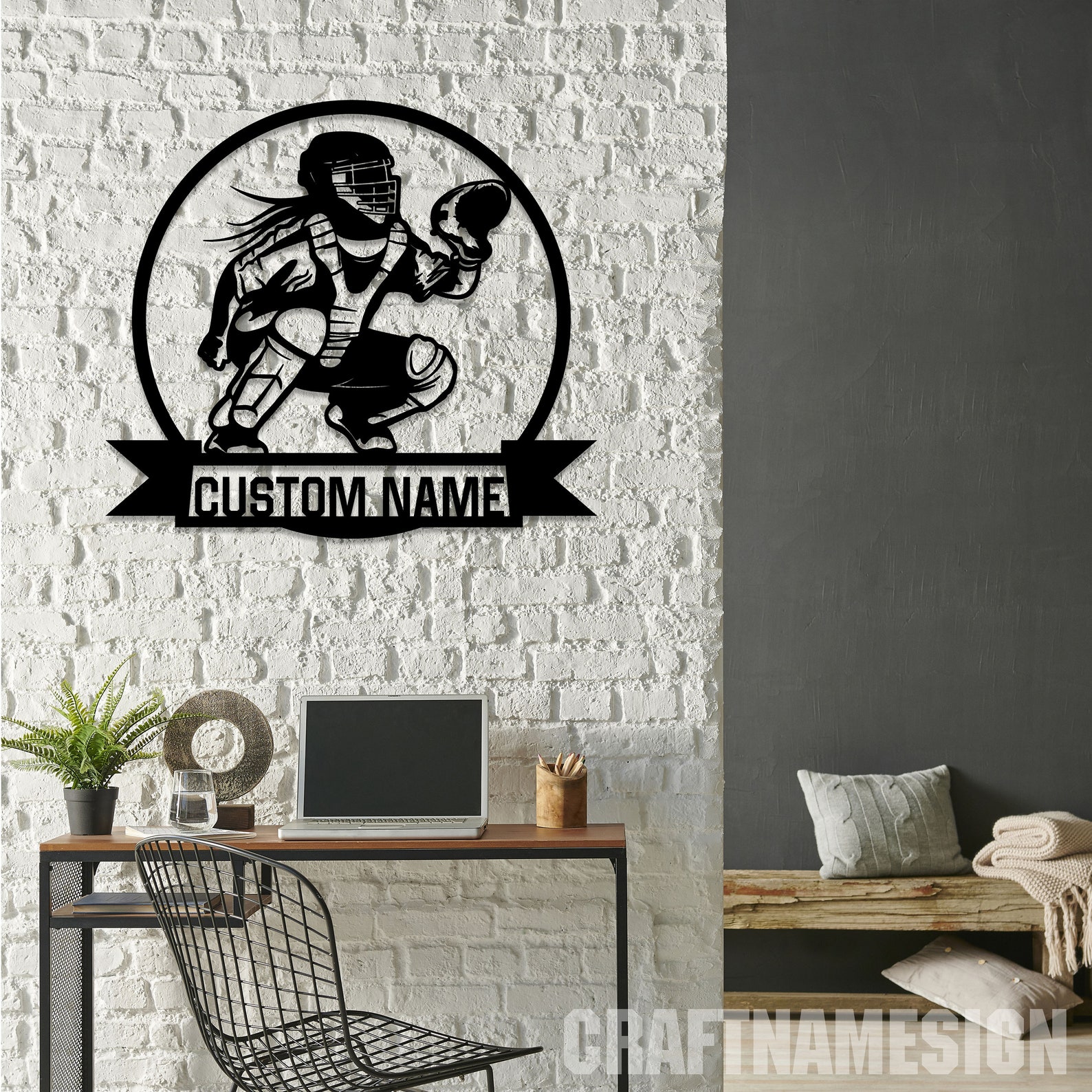 Custom Softball Catcher Metal Wall Art LED Light - Personalized Name ...