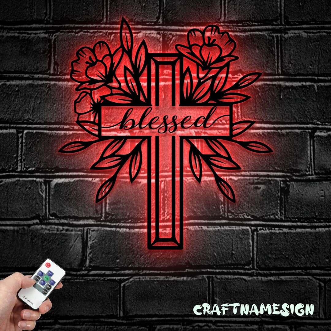Blessed Cross Metal Wall Art LED Light - Christ Sign Home Decor - Ideal ...
