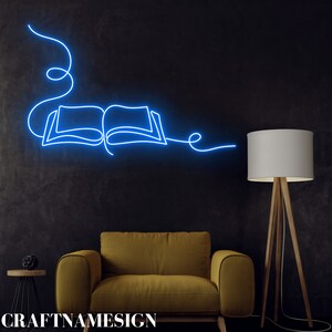 Line Art Book Neon Sign, Book Led Sign, Custom Neon Light, Book Store ...