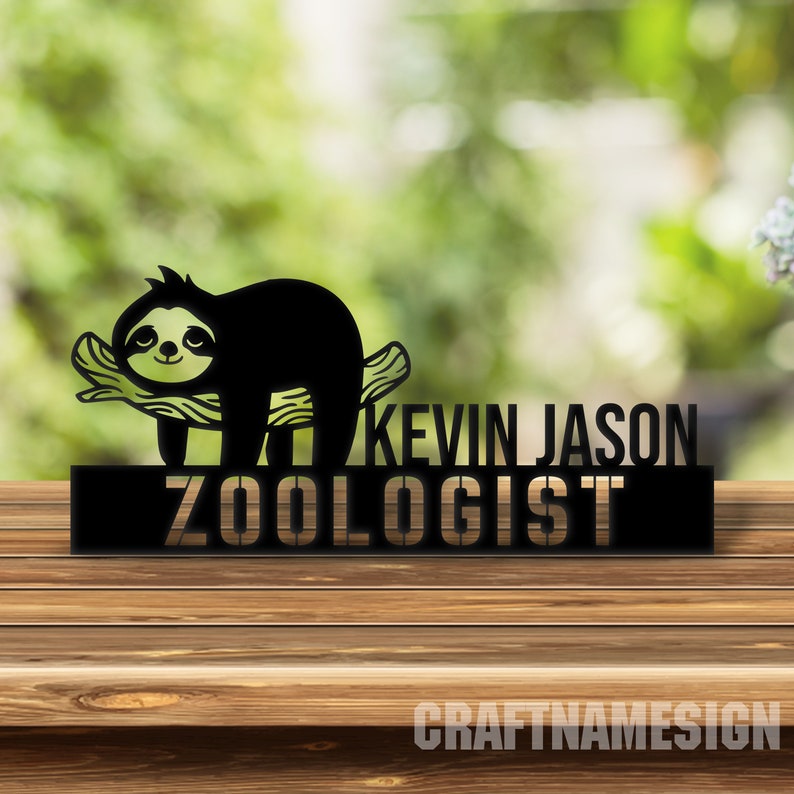Custom Wooden Cute Sloth Desk Name Plate, Sloth Lover Metal Nameplate ...