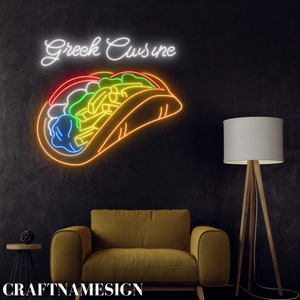 Greek Cuisine Neon Sign, Greek Gyro Meat Potato Led Sign, Custom Neon ...