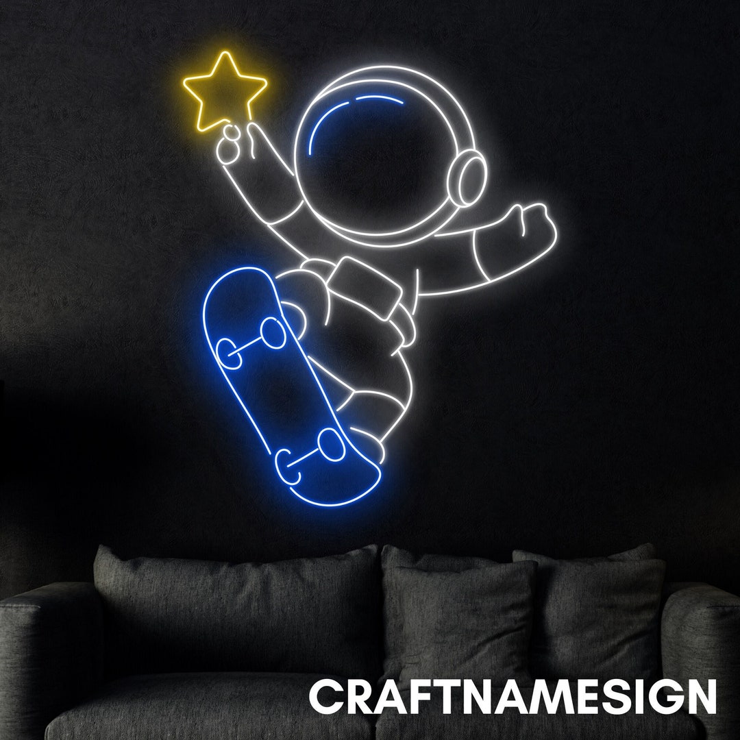 Astronaut Skateboarding Star Neon Sign, Astronaut Skateboarding Led ...