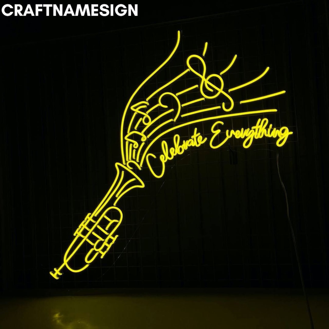 Trumpet Music Flow Neon Sign, Trumpet Musical Note Led Sign, Custom ...