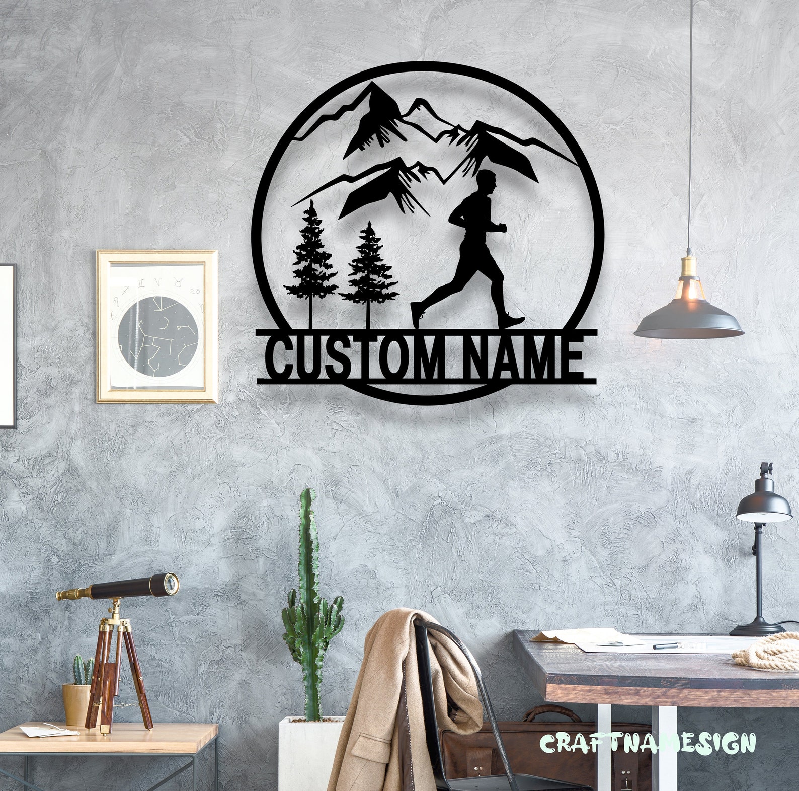 Custom Man Trail Running Metal Wall Art LED Light - Etsy