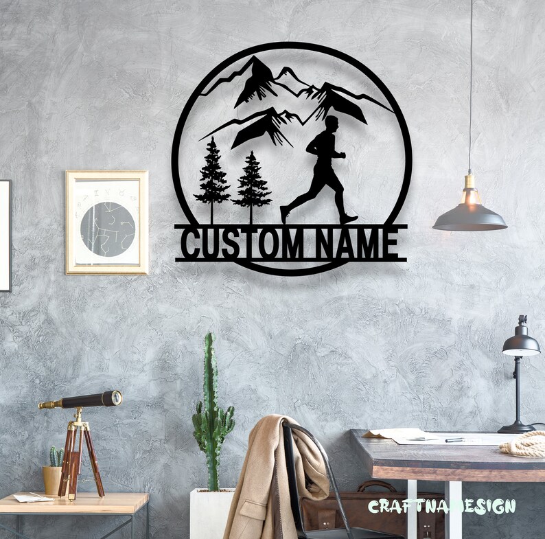 Custom Man Trail Running Metal Wall Art LED Light - Etsy