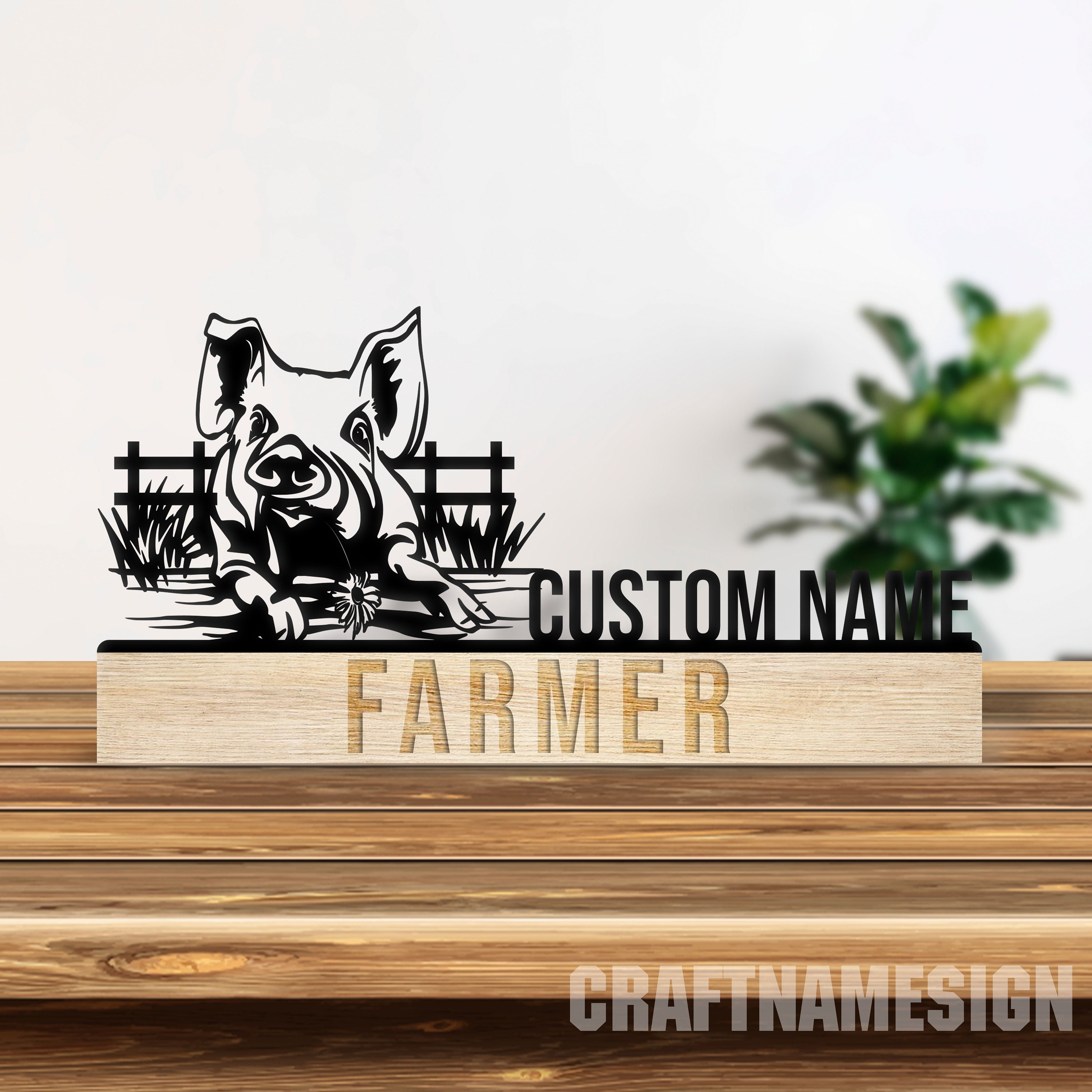 Custom Wooden Pig Farm Desk Name Plate, Pig Herdsman Metal Nameplate ...