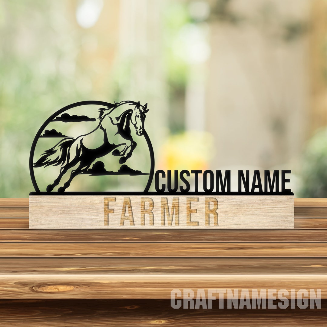 Custom Wooden Horse Farm Desk Name Plate, Horse Herdsman Metal ...