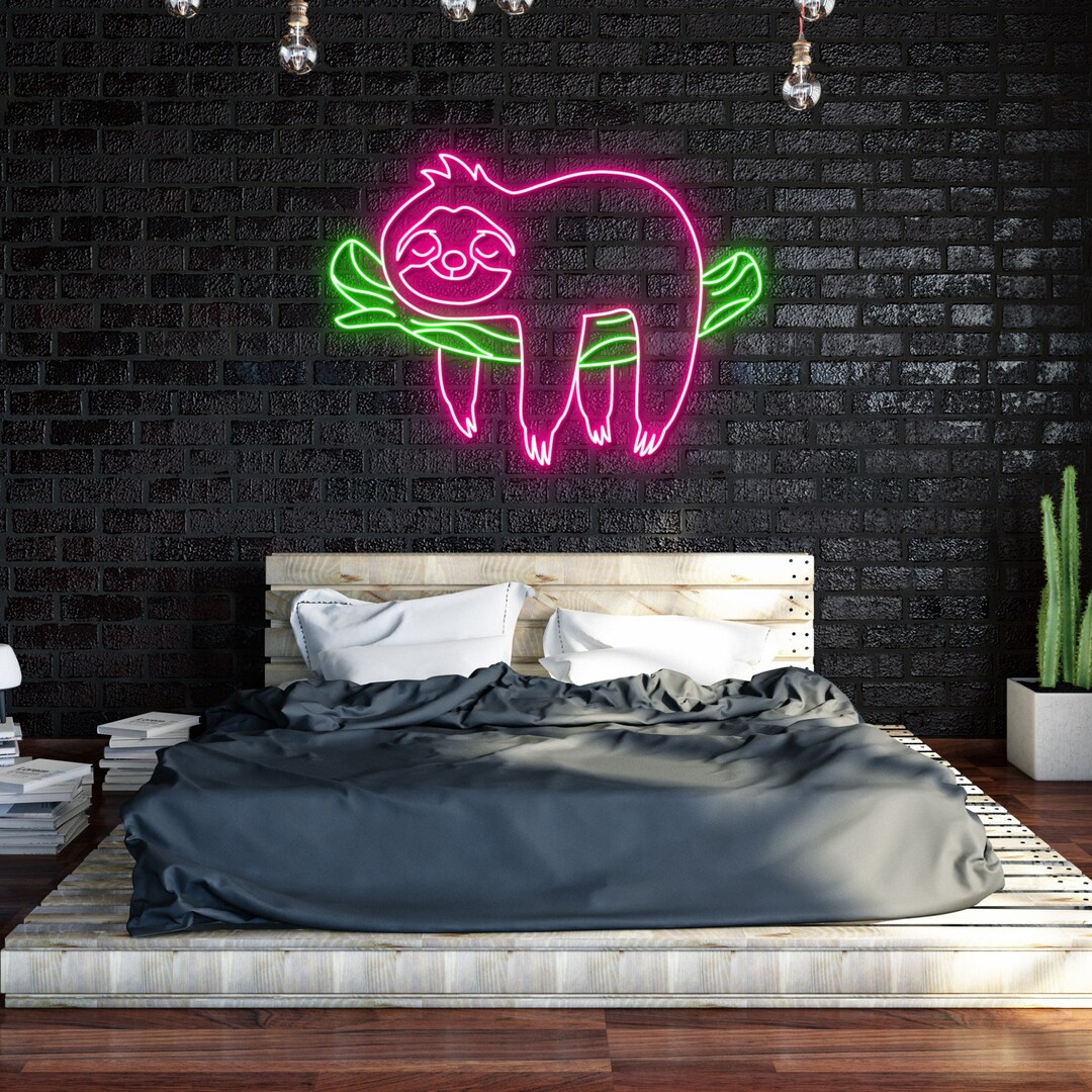 Cute Sloth Neon Wall Art With LED Light - Funny Lazy Sloth Sign Home ...