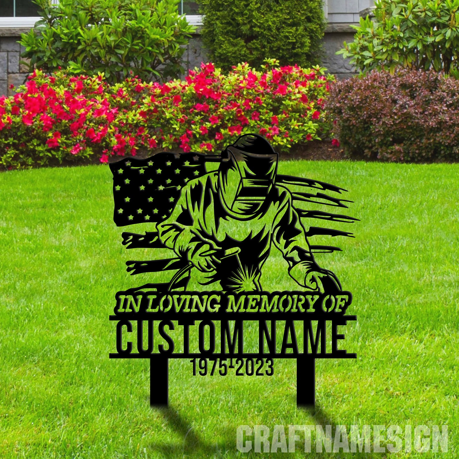 Custom Name Welder Metal Memorial Stake, Welder Ironworker Cemetery ...