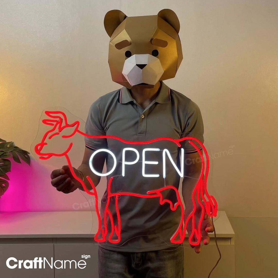 Goat Open Neon Sign, Goat Meat Shop Wall Art Decor, Led Butcher Shop ...