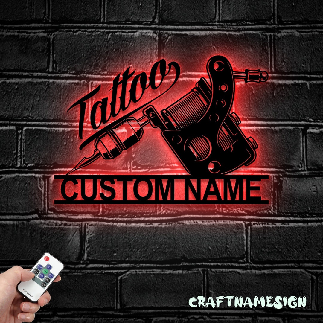 Custom Tattoo Artist Metal Wall Art LED Light - Personalized Ink Studio ...