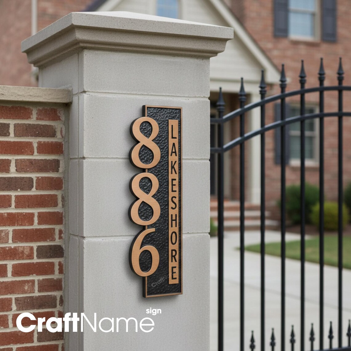 Personalized Vertical House Number, Black Acrylic Address Plaque for ...