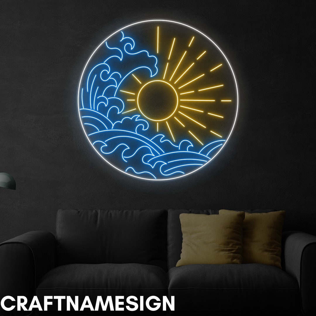 Japanese Wave Neon Sign, Great Wave Led Sign, Custom Neon Sign, Bar Pub ...