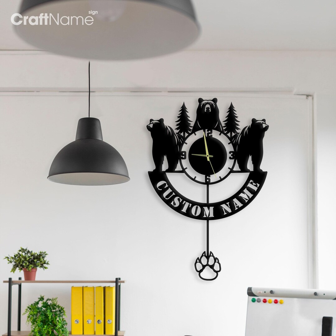 Personalized Bear Modern Pendulum Acrylic Silent Movement Wall Clock ...