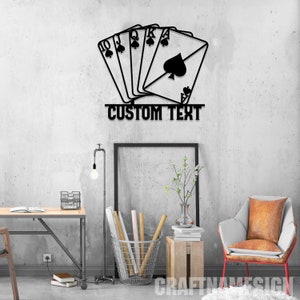 Personalized Playing Card Metal Wall Art LED Light, Poker Wall Art ...