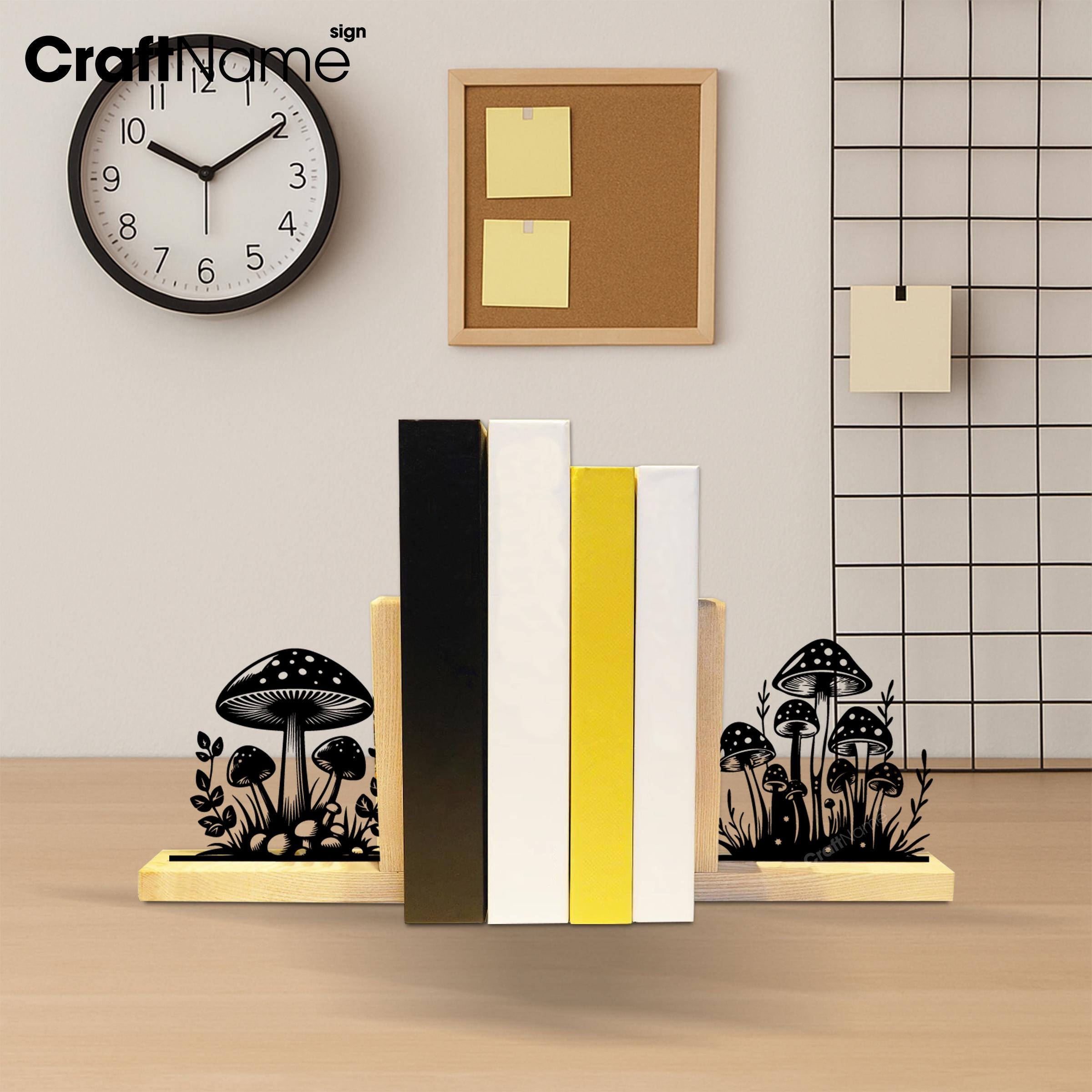 Mushroom Wooden Bookend, Forest Theme Book Holder for Book Nook Decor ...