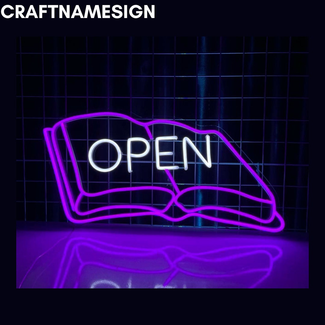 Open Book Neon Sign, Books Led Sign, Custom Neon Sign, Book Store Wall ...