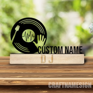 Custom Wooden DJ Monograph Desk Name Plate, Disc Jockey Metal Nameplate ...