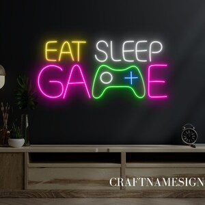 Eat Sleep Game Led Sign, Game Controller Neon Sign, Custom Neon Sign ...