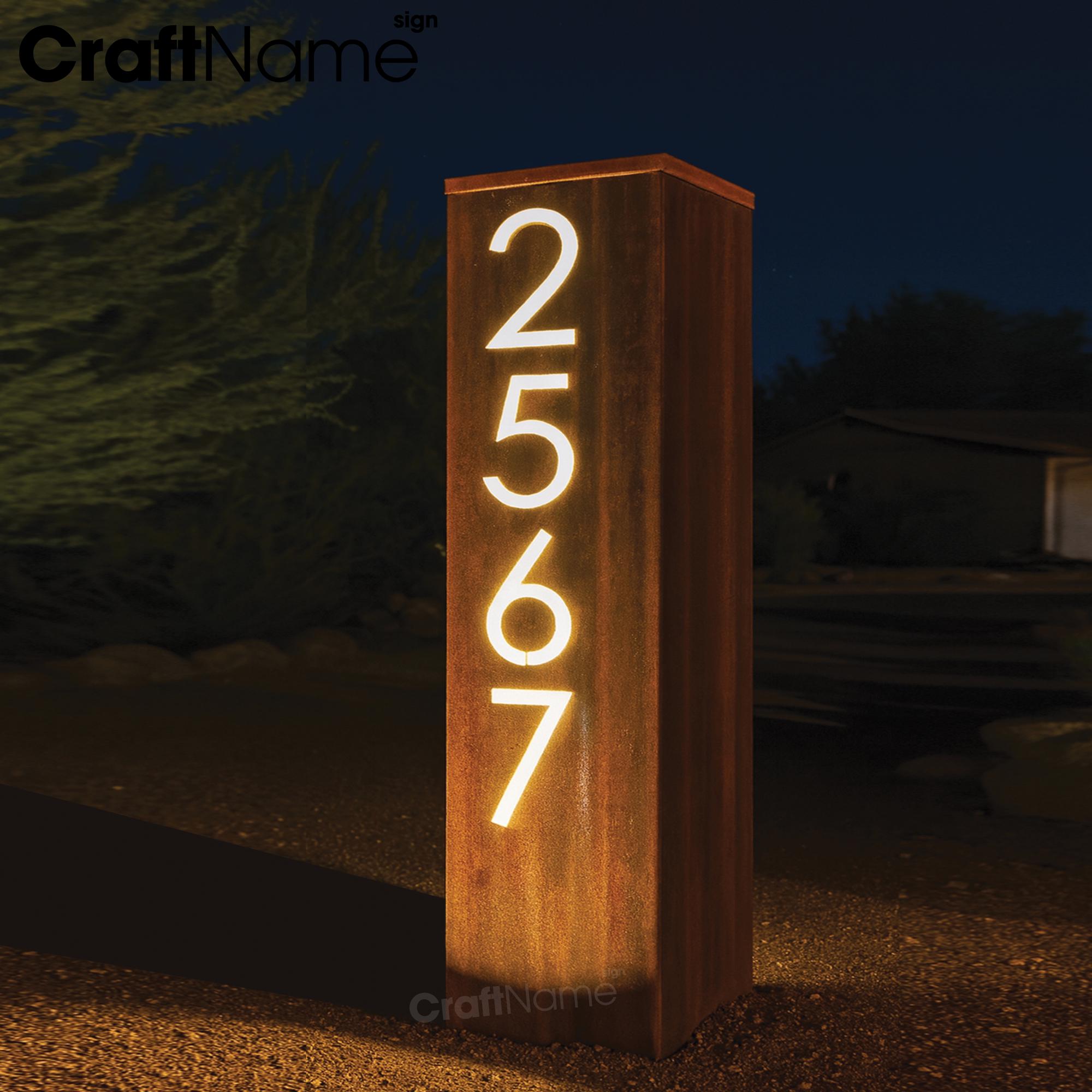 Rustic Metal Address Garden Column, Custom Steel House Numbers, Outdoor ...