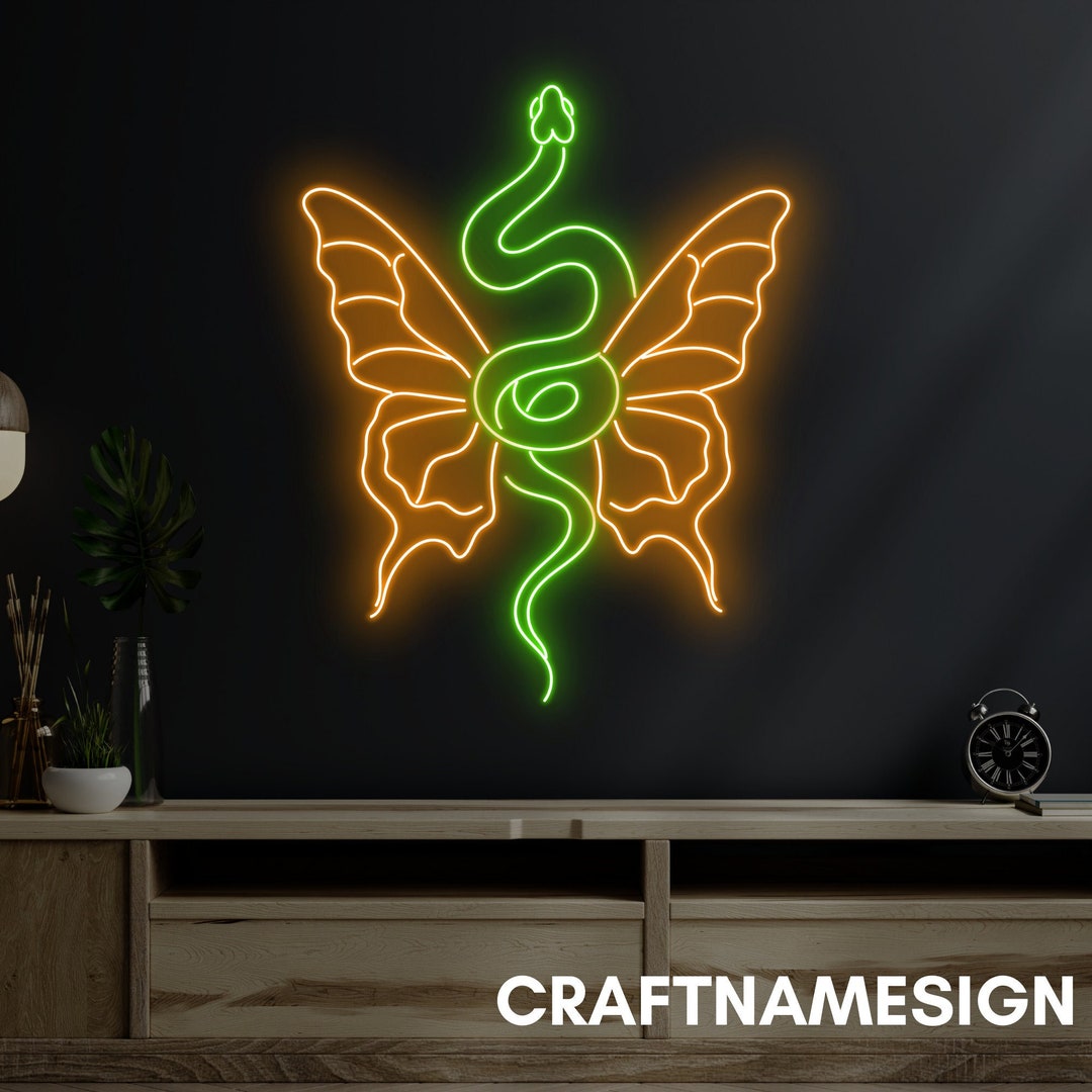 Snake Butterfly Neon Sign, Snake With Butterfly Led Sign, Custom Neon ...