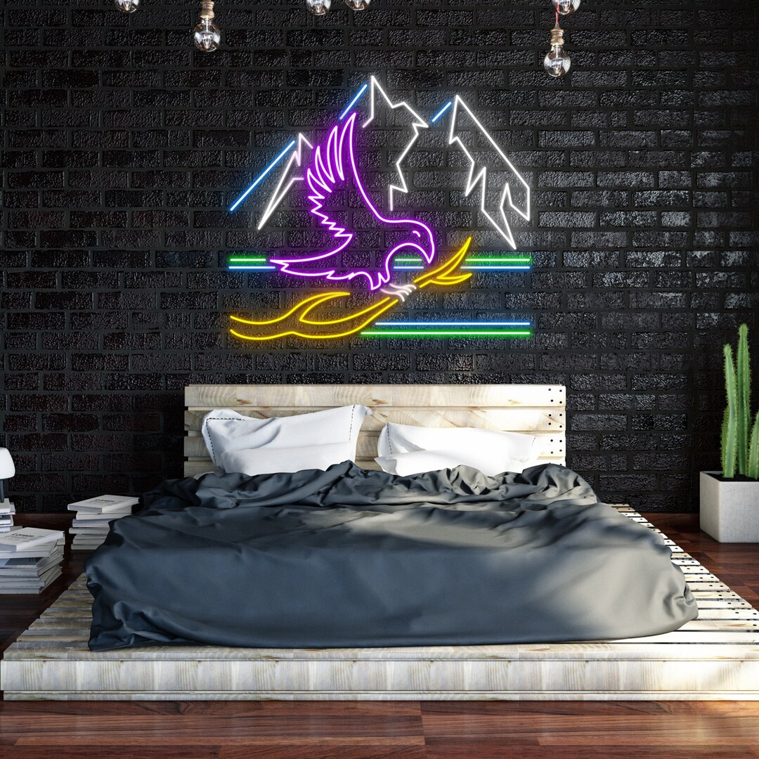 Raven Neon Wall Art With LED Light Crow Mountain Sign Home Decor Ideal ...