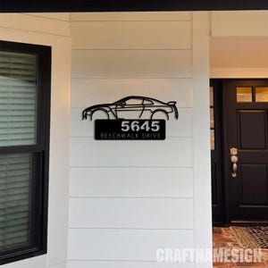 Custom Luxury Car Outdoor Address Metal Sign, Car House Number Hanging ...