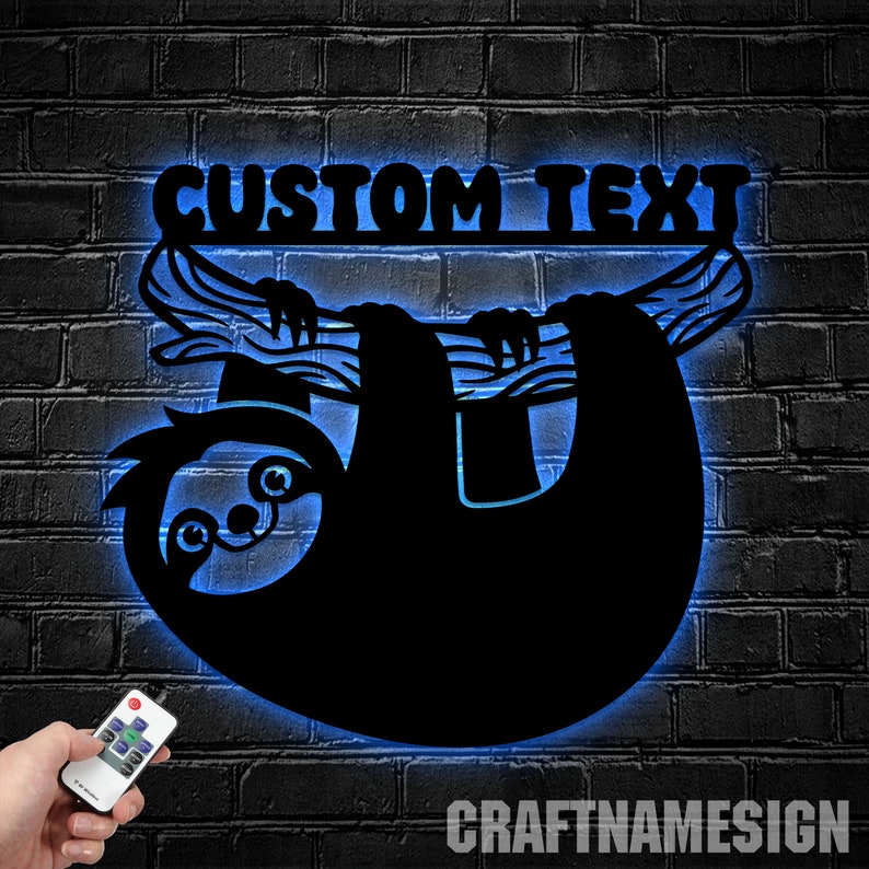 Custom Cute Sloth Metal Wall Art LED Light - Personalized Funny Lazy ...