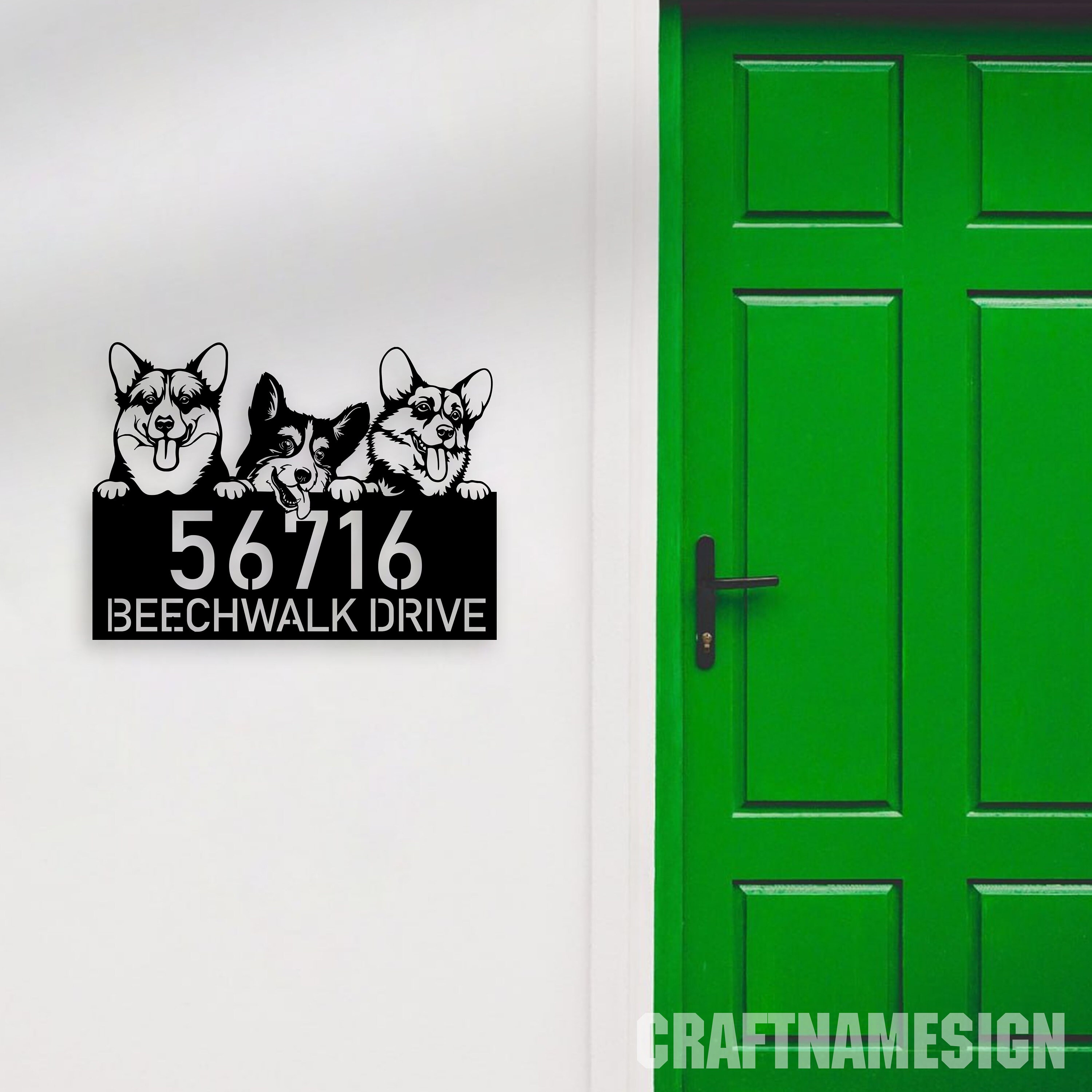 Custom Peeking Dogs Corgi Dog Metal Number Metal Address Sign ...