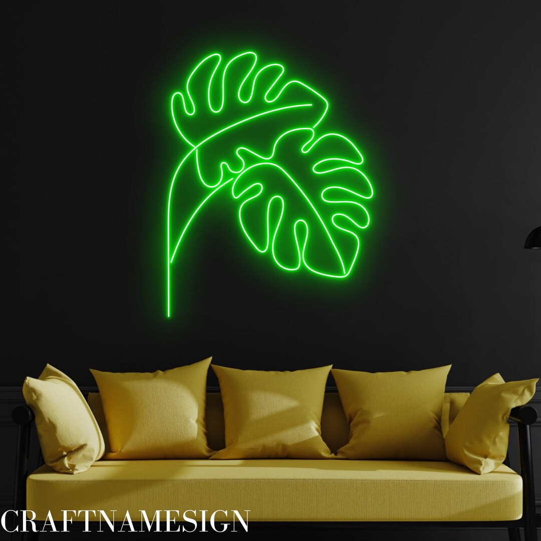 Monstera Leaves Neon Sign, Tropical Monstera Leaf Led Sign, Custom Neon ...