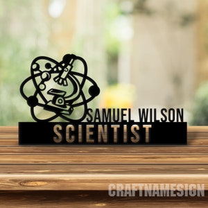 Custom Wooden Scientist Desk Name Plate, Science Lover Metal Nameplate ...