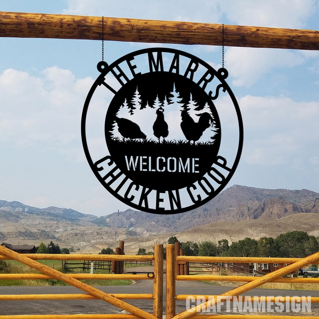 Personalized Outdoor Chicken Farm Metal Sign, Metal Name Sign Outdoor ...