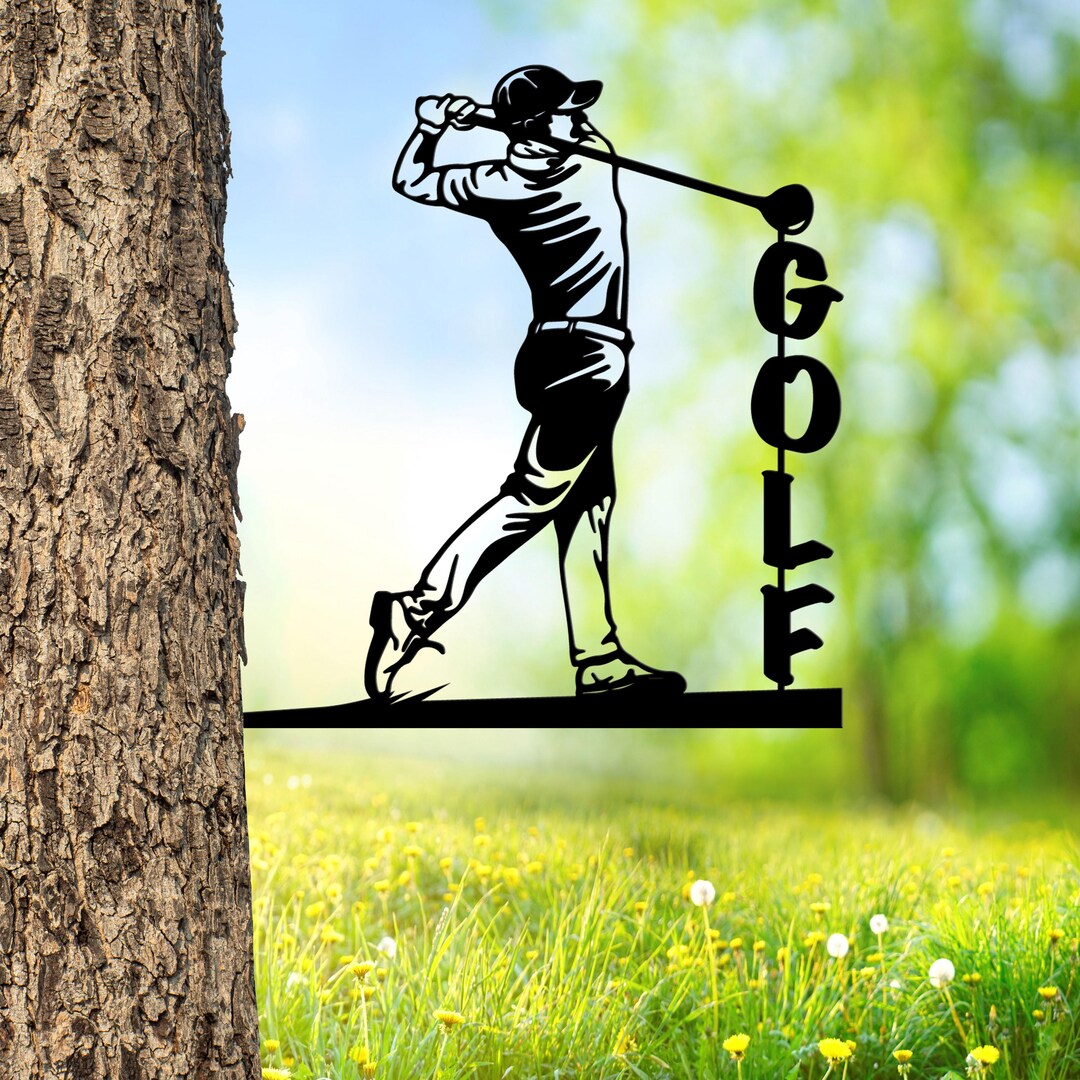 Personalized Golf Metal Tree Stake, Golf Garden Sculpture Metal Tree ...