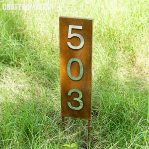 Personalized Rustic Steel Vertical House Number Sign Outdoor Yard Art ...