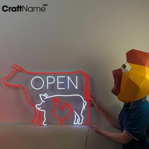 Open Cow Pig Chicken Meat BBQ Restaurant Led Sign, Custom Neon Sign ...