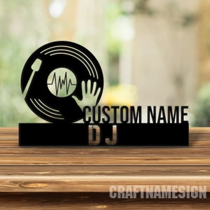 Custom Wooden DJ Monograph Desk Name Plate, Disc Jockey Metal Nameplate ...