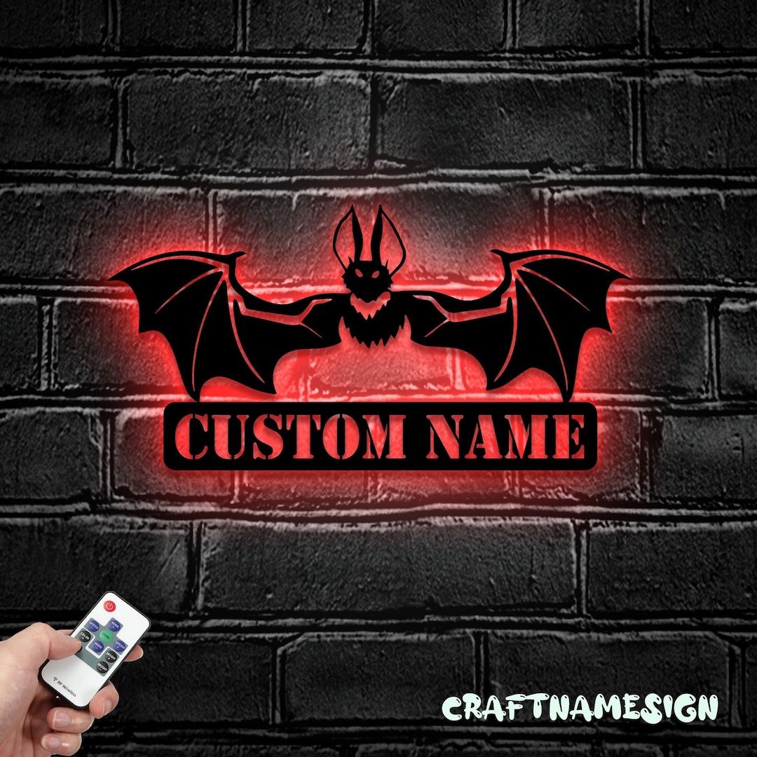 Custom Bat Metal Wall Art With LED Light - Personalized Halloween Bat ...