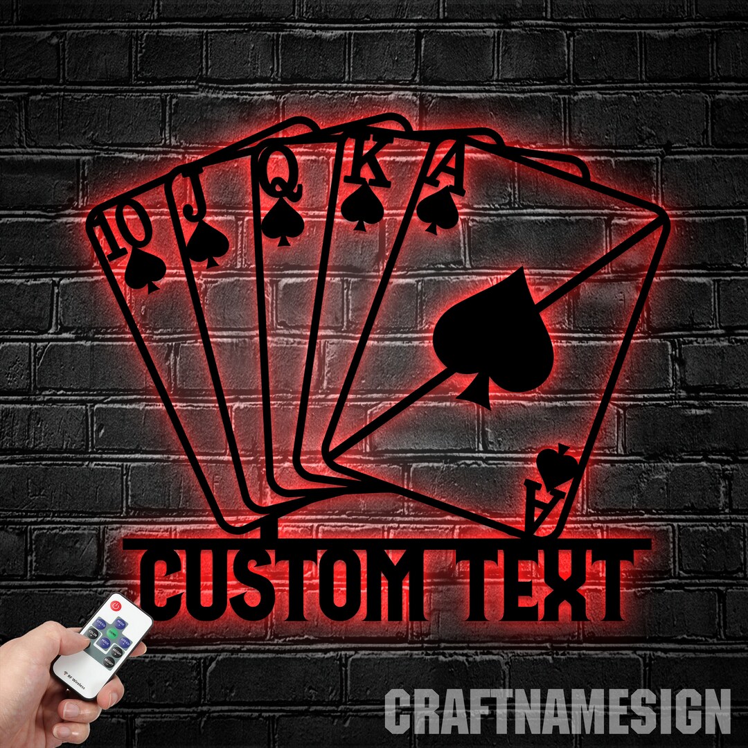 Personalized Playing Card Metal Wall Art LED Light, Poker Wall Art ...