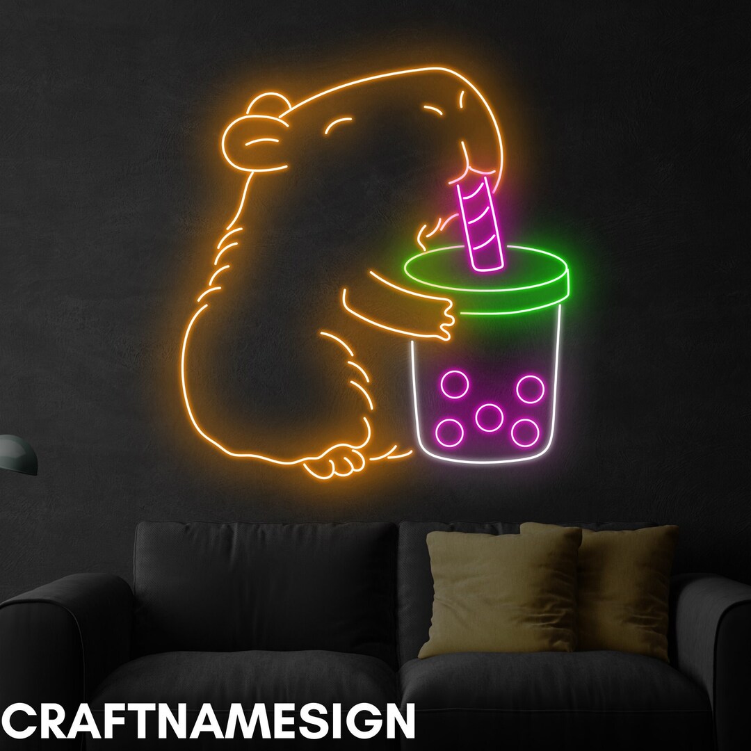 Capybara Milk Tea Neon Sign, Bubble Milk Tea Led Sign, Custom Neon Sign ...