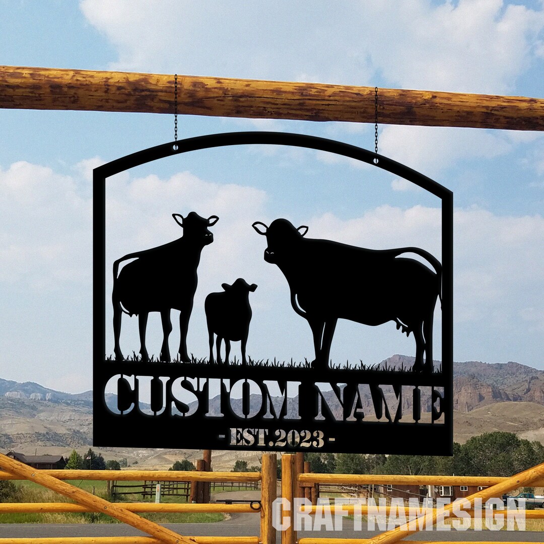 Custom Metal Cow Farm Sign, Metal Name Sign Outdoor, Welcome Farm ...