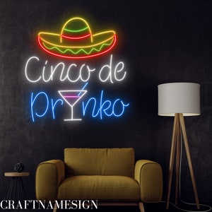 Cinco De Drinko Neon Sign, Mexican Cocktails Led Sign, Custom Neon Sign ...