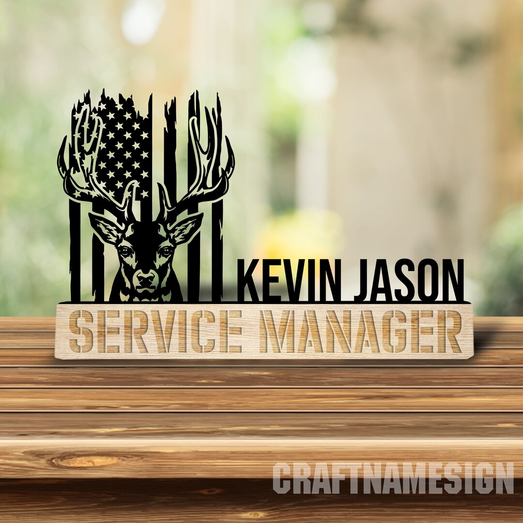 Custom Wooden US Patriotic Deer Hunting Desk Name Plate, Metal ...