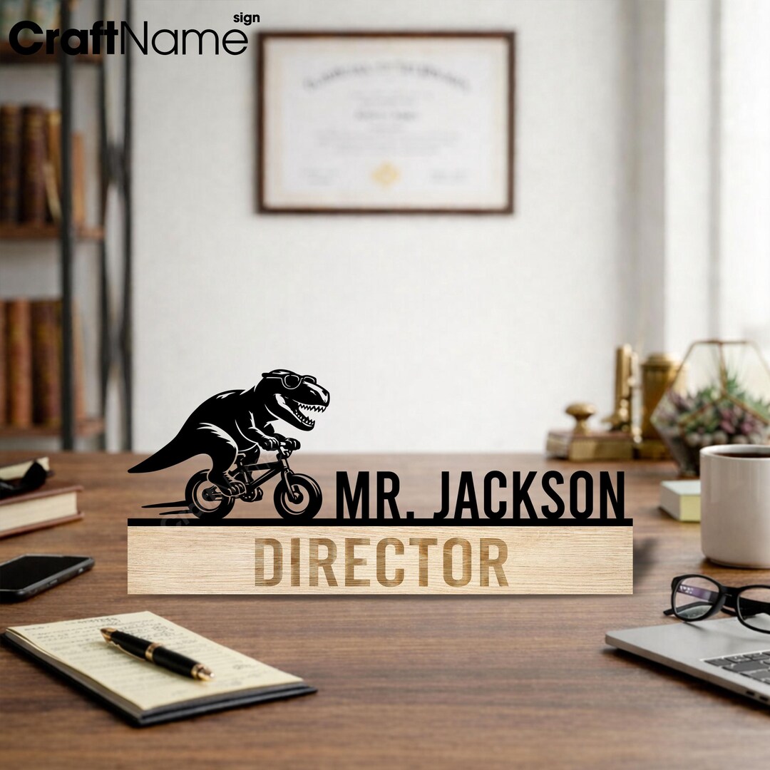 Dinosaur Desk Name Plate, Personalized Office Desk Sign With Custom ...