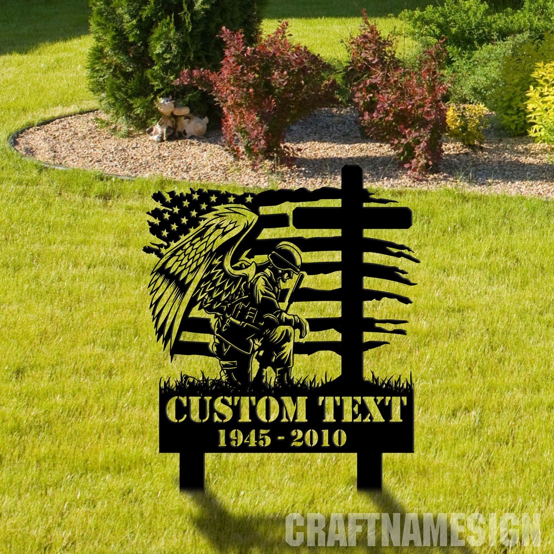 Custom Fallen Soldier Army Veteran Memorial Stake, Grave Marker, Metal ...