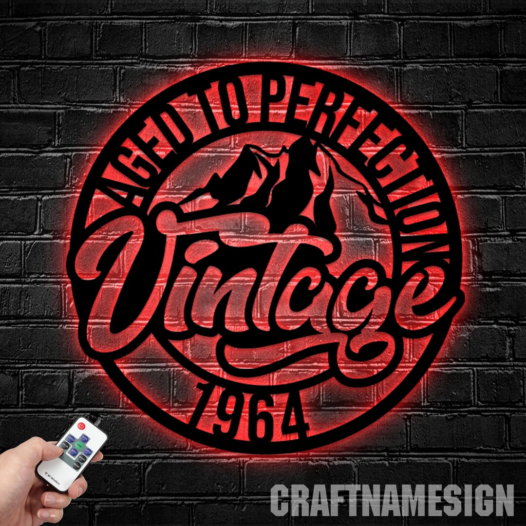 Vintage 1964 Birthday 60th Metal Wall Art LED Light, Vintage 1964 Metal ...