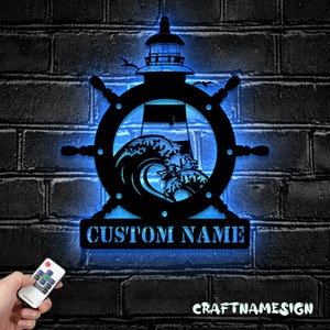 Custom Lighthouse Metal Wall Art LED Light Personalized - Etsy