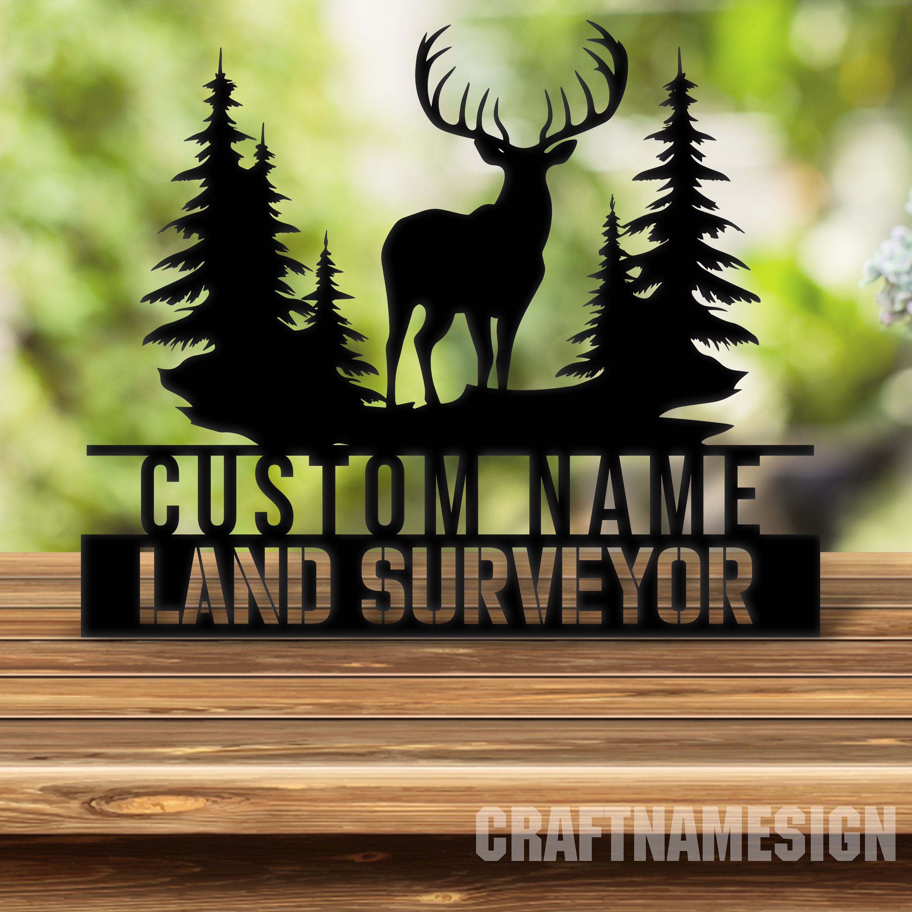 Custom Land Surveyor Desk Name Plate, Deer Hunter Metal Nameplate for ...