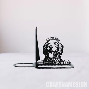 Custom Metal Office Bookend Golden Retriever, Personalized Name Book ...