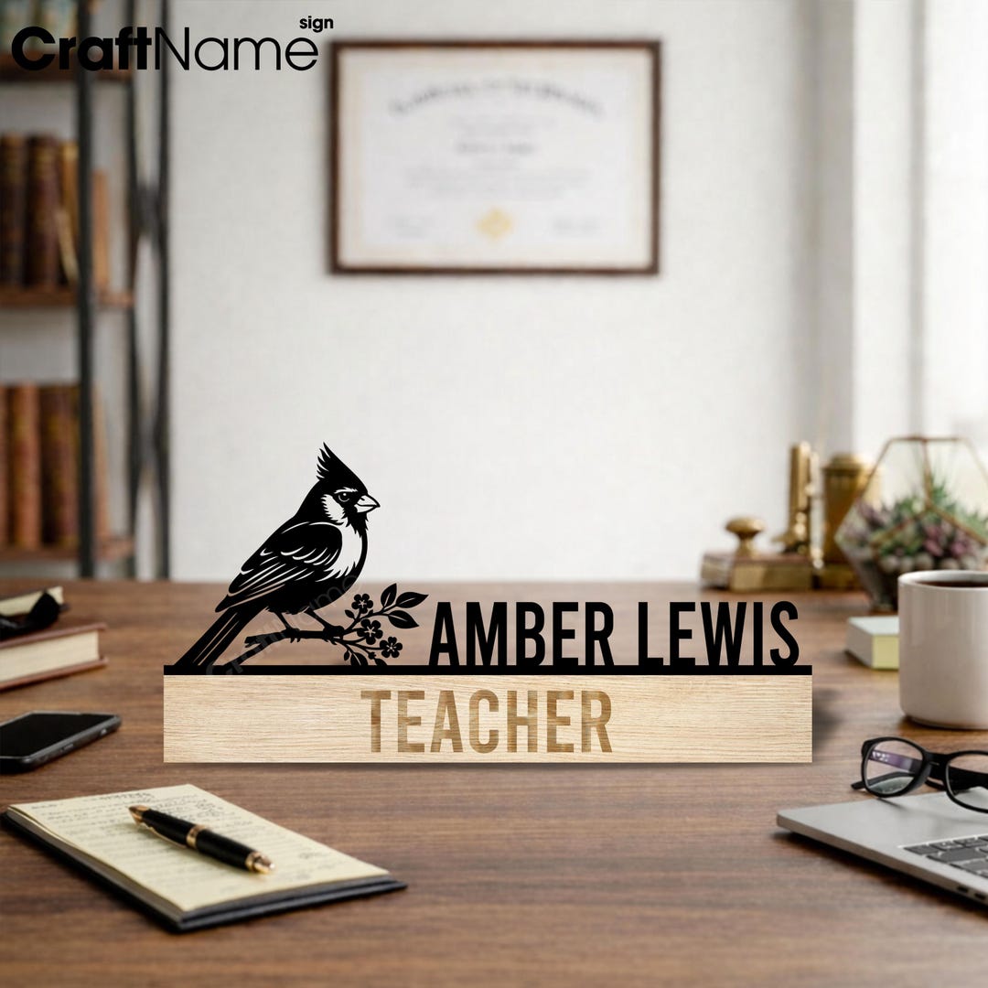 Cardinal Bird Desk Name Plate, Personalized Office Desk Sign With ...